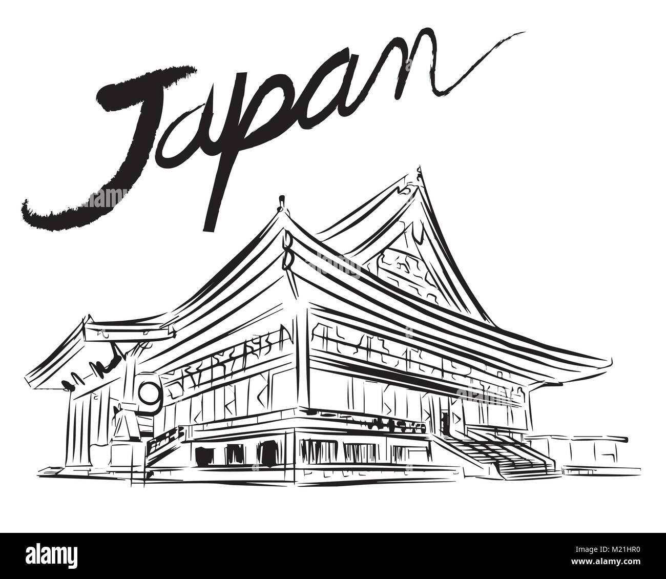 Hand drawn of Sensoji-ji Temple - Asakusa district, Japan Stock Vector ...