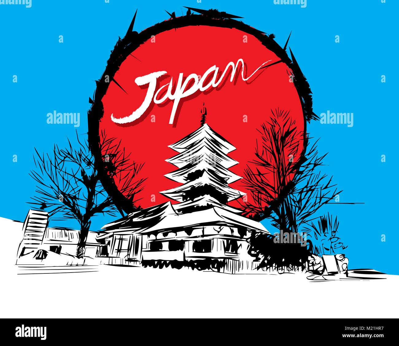 Hand drawn of Sensoji-ji Temple - Asakusa district, Japan Stock Vector ...