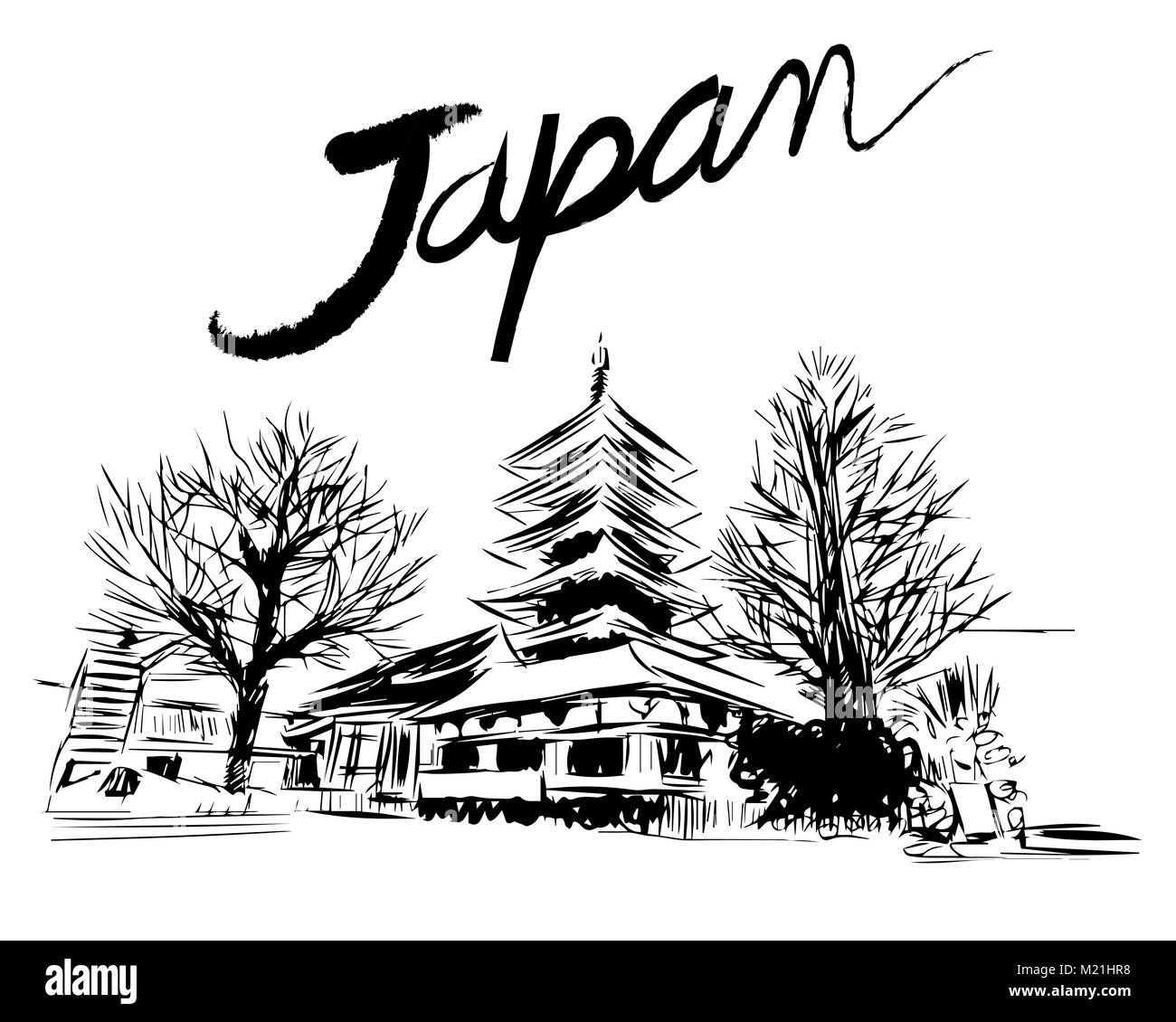 Hand drawn of Sensoji-ji Temple - Asakusa district, Japan Stock Vector ...