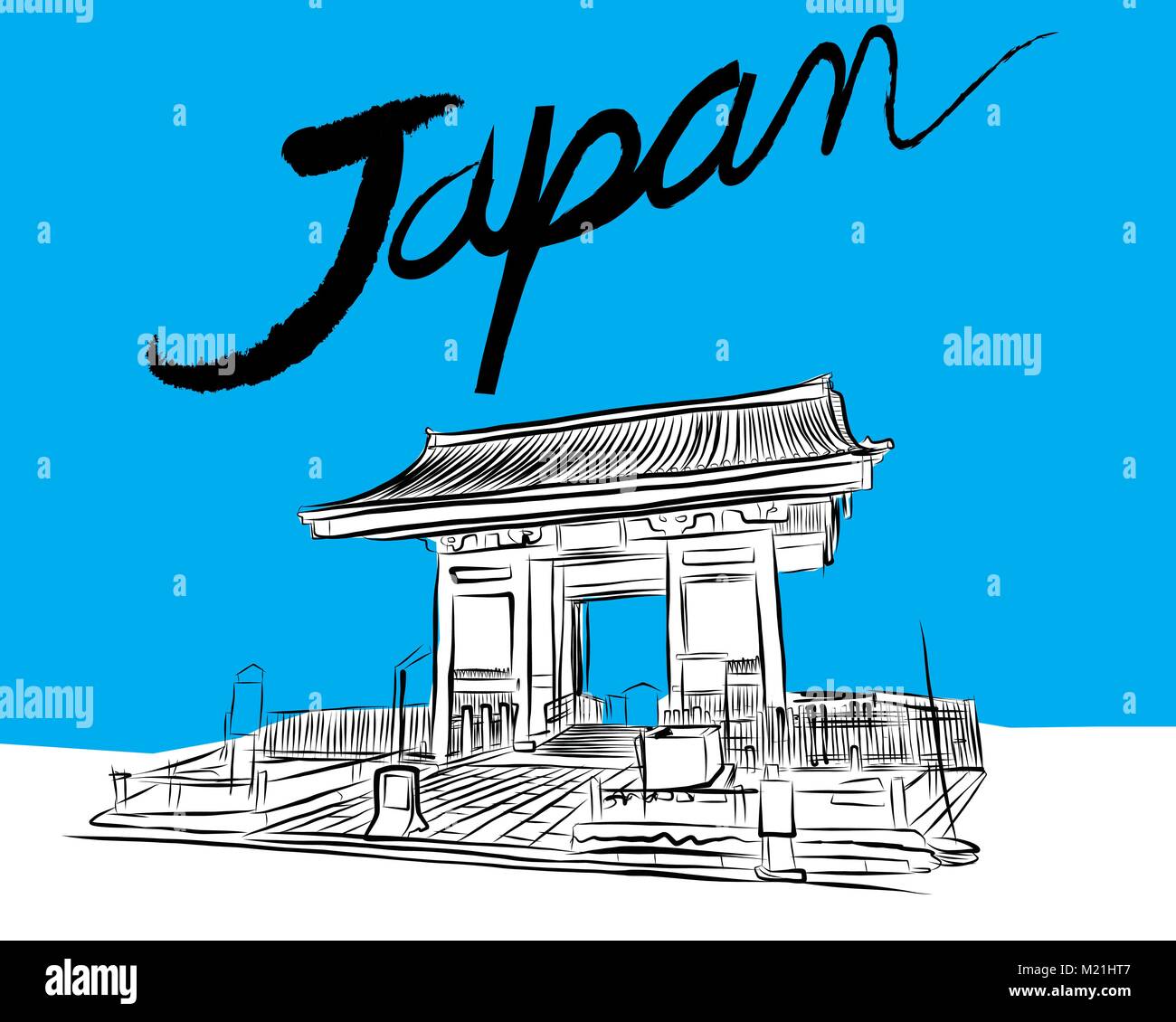 Hand drawn of Sensoji-ji Temple - Asakusa district, Japan Stock Vector ...