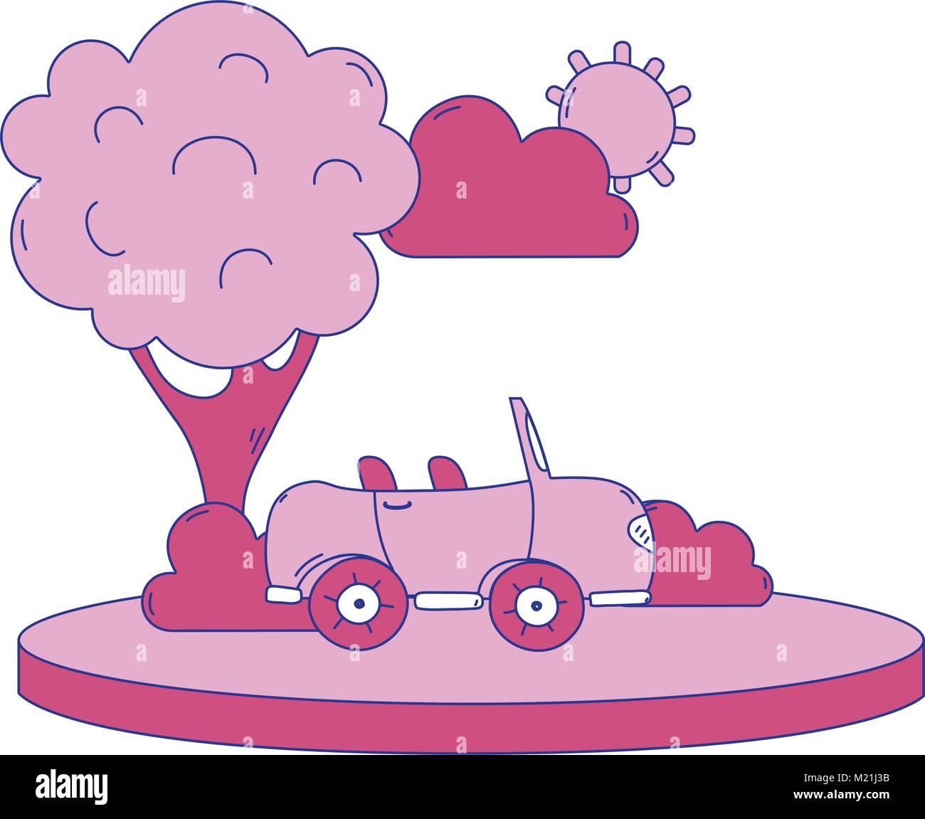 full color sport car in the city with tree and cloud Stock Vector Image ...