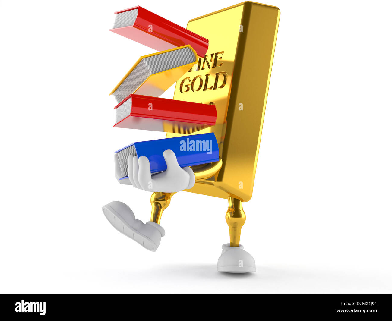 Gold character holding books isolated on white background Stock Photo ...