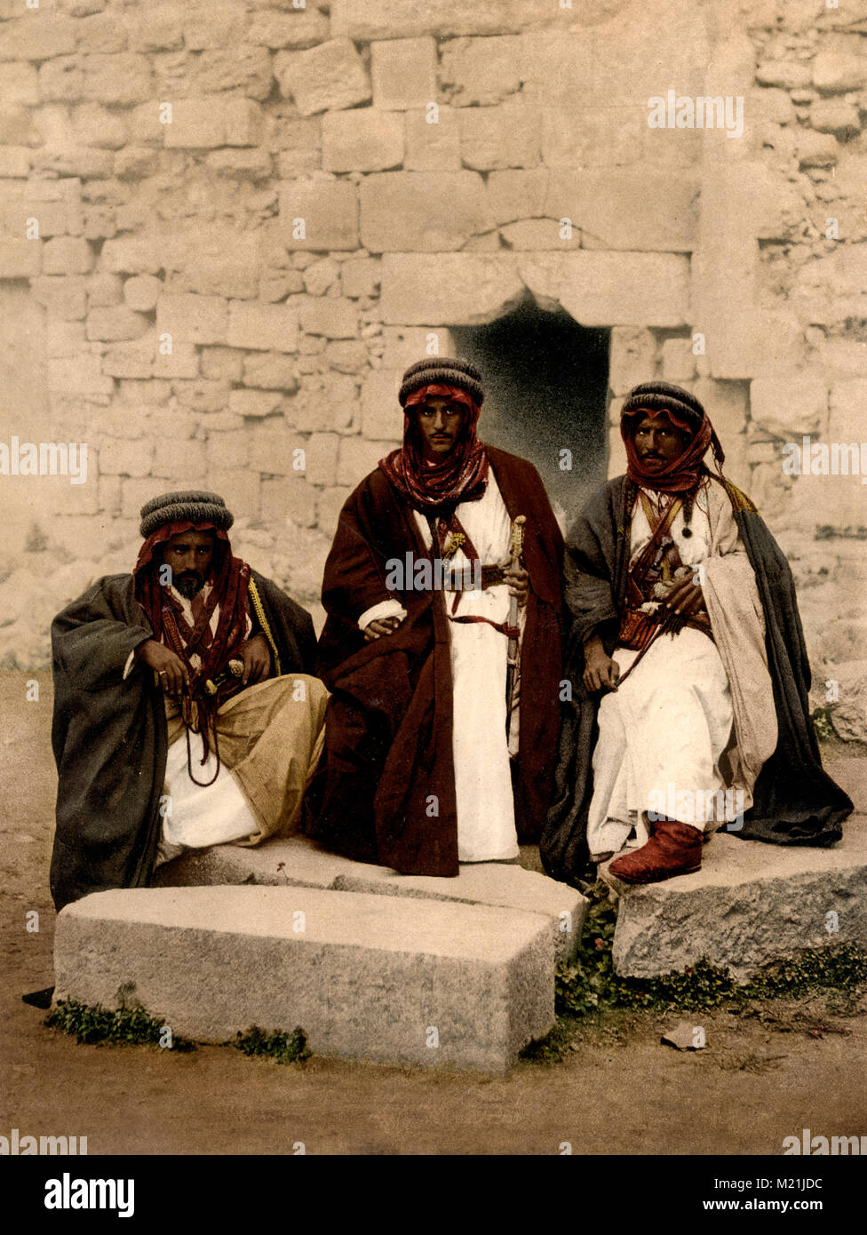 c.1890s Holy Land Israel Palestine photochrome - Bedouin men from east ...