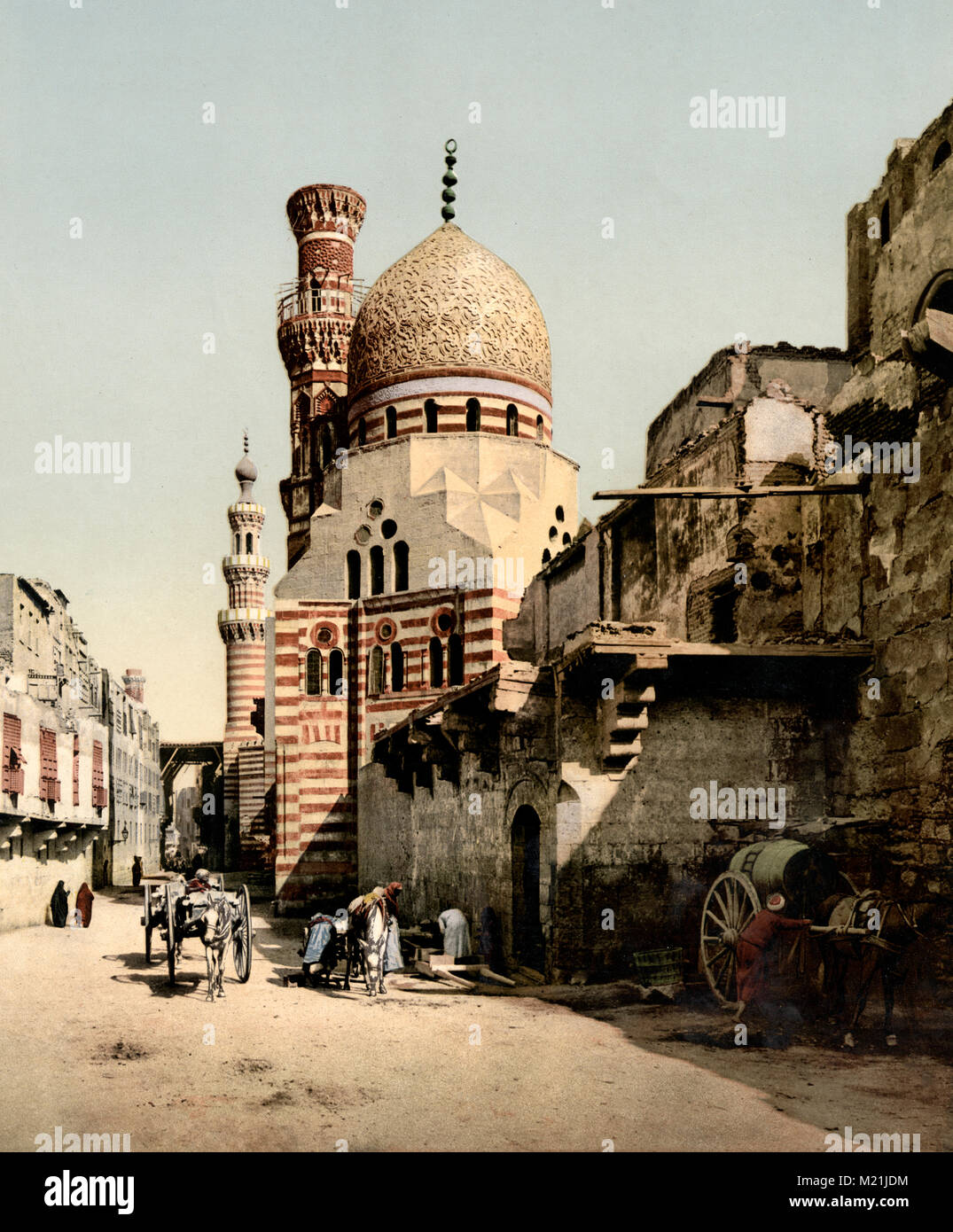 c.1890's Photochrome Egypt Cairo - mosque in the street on the way to ...
