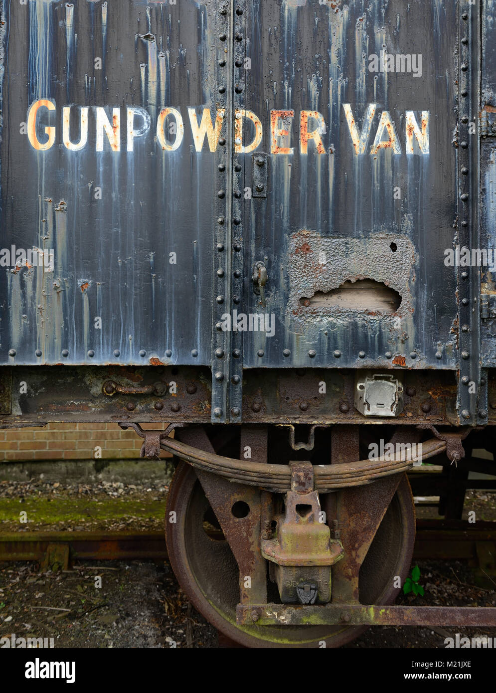 A rusty gunpowder van in need of restoration at the Didcot Railway ...
