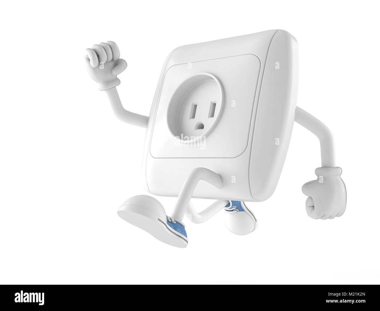 Outlet character running on white background Stock Photo - Alamy