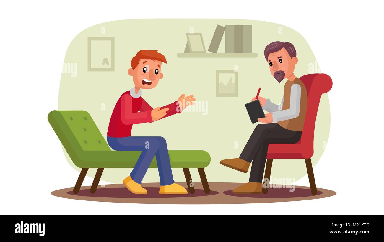 Psychologist Vector. Man Patient Talking Depression, Problems, Alcohol ...