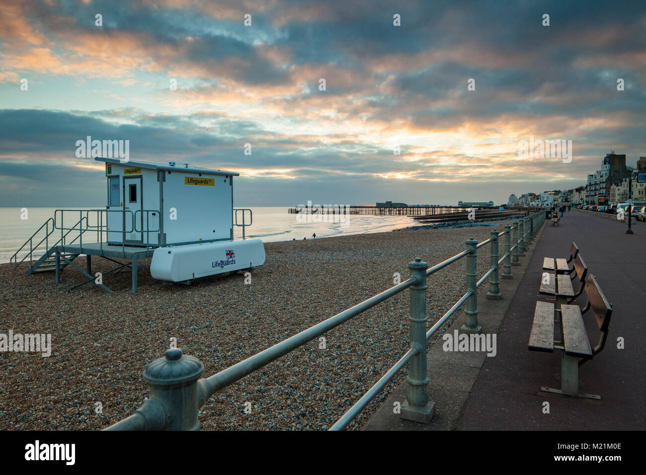 Sunset on Hastings beach, East Sussex, England Stock Photo - Alamy