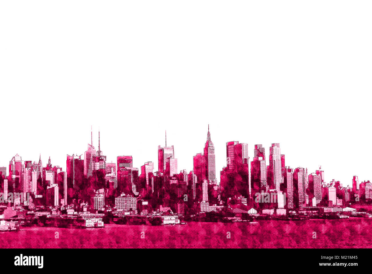 Manhattan seen from New Jersey - hot pink Stock Photo - Alamy