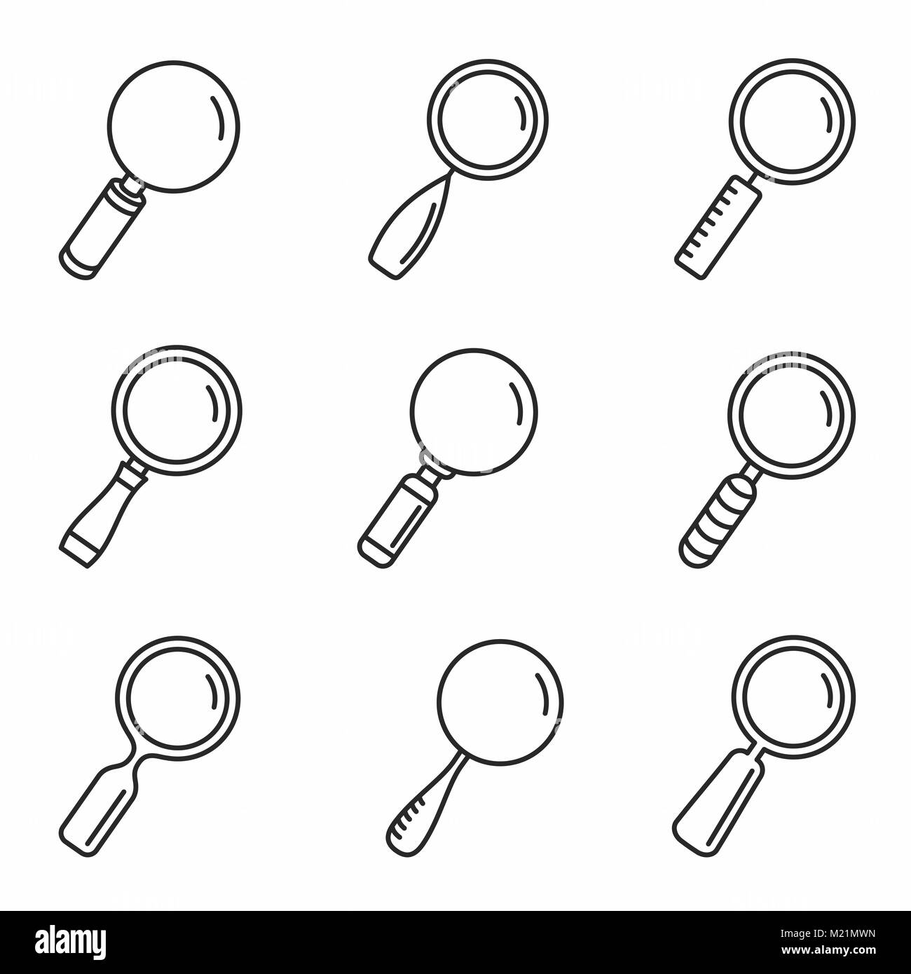 Set of 9 magnifying glass line icons, vector eps10 illustration Stock ...