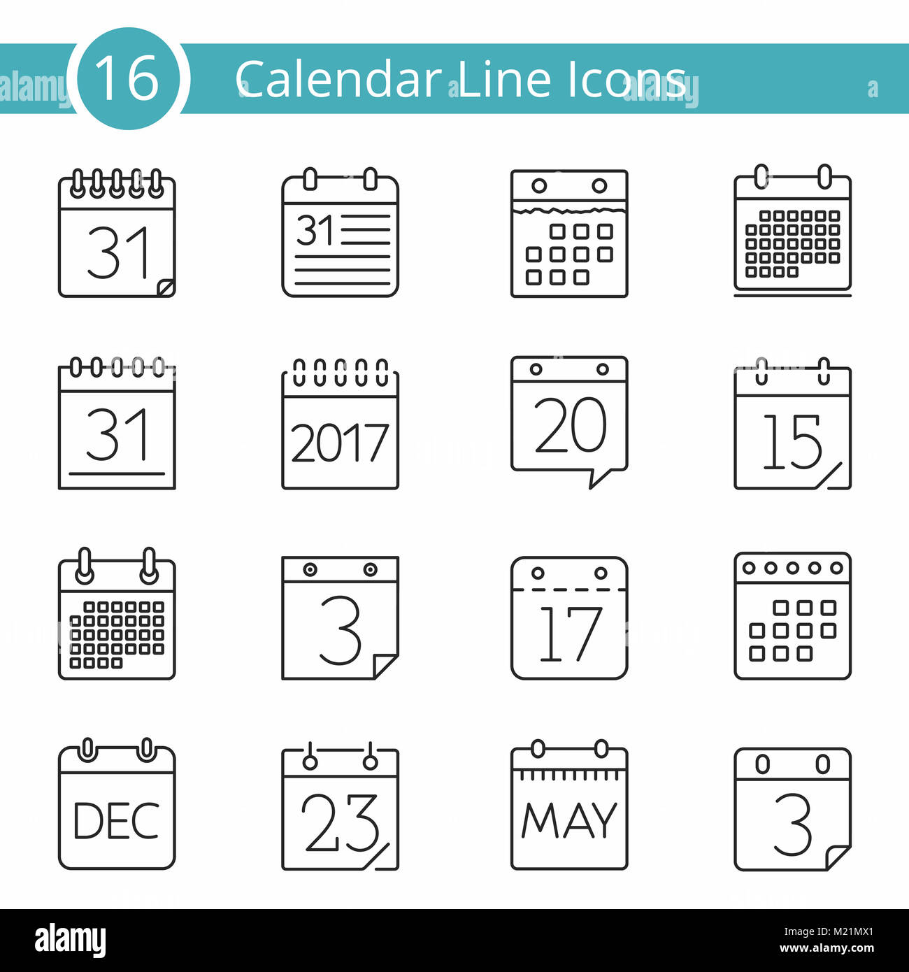 Set of 16 calendar line icons, vector eps10 illustration Stock Photo ...