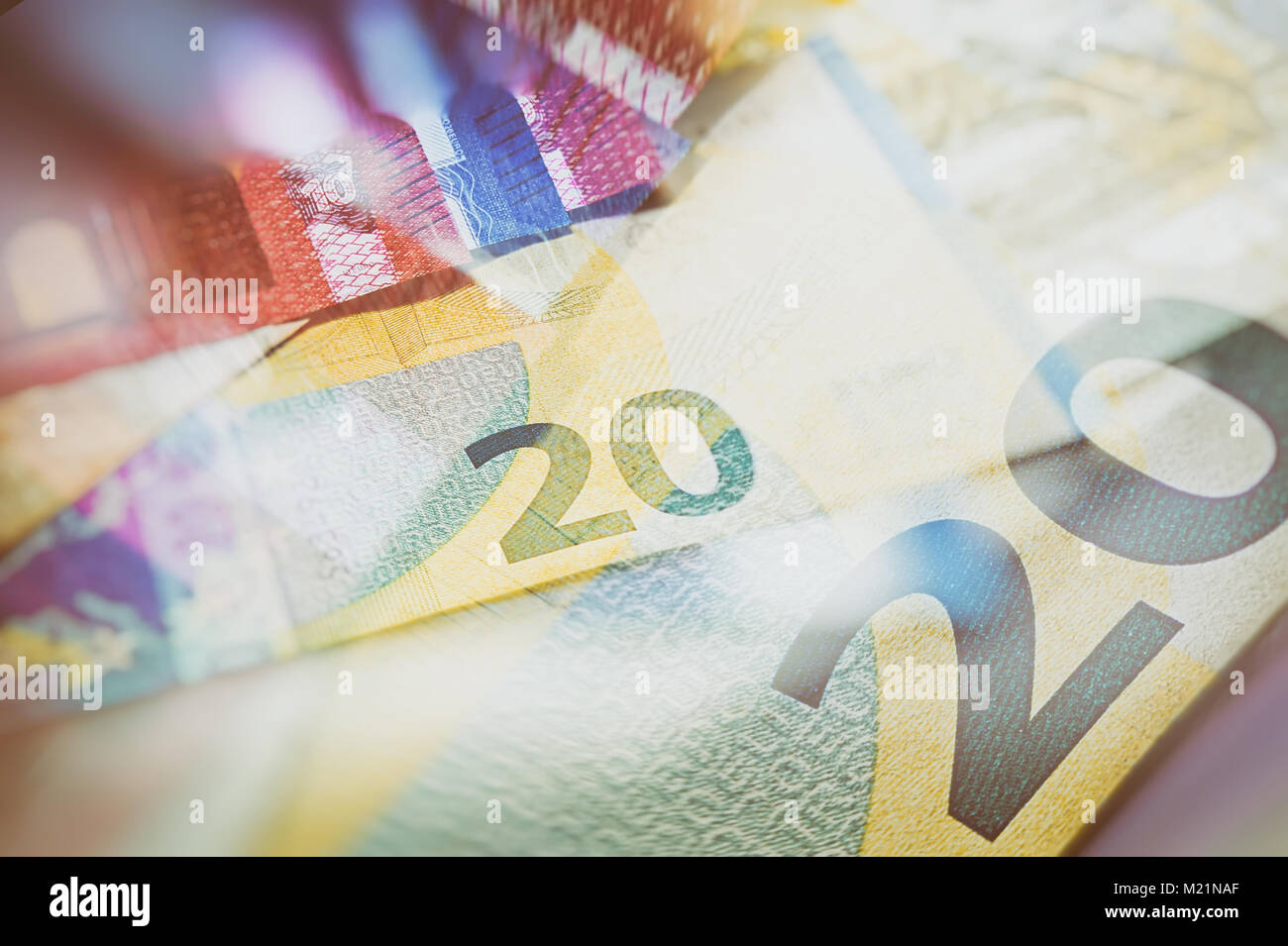 paper euro notes. Twenty euros. Blurred Background. Currency of the ...