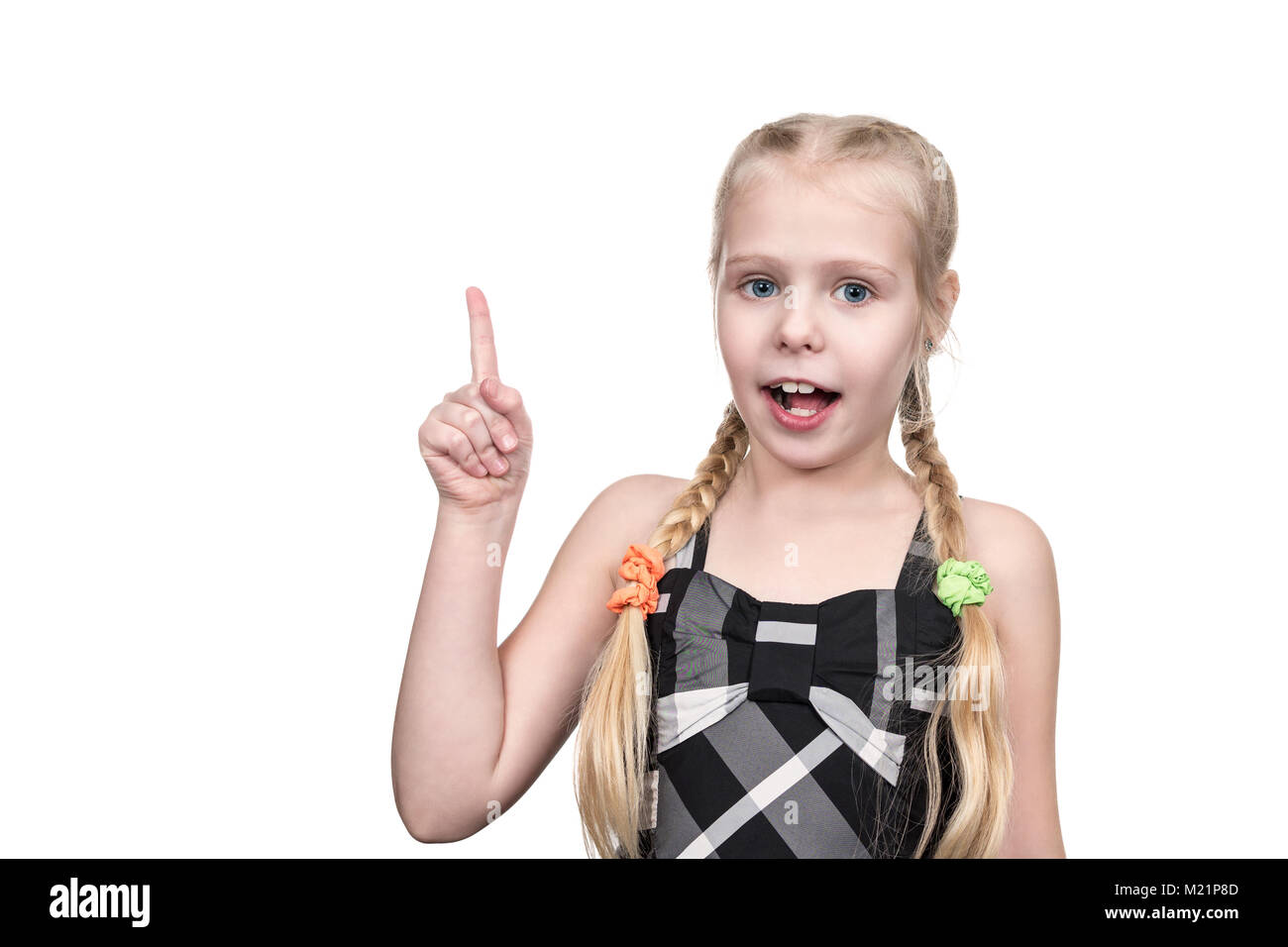 Girl with a raised finger Stock Photo - Alamy