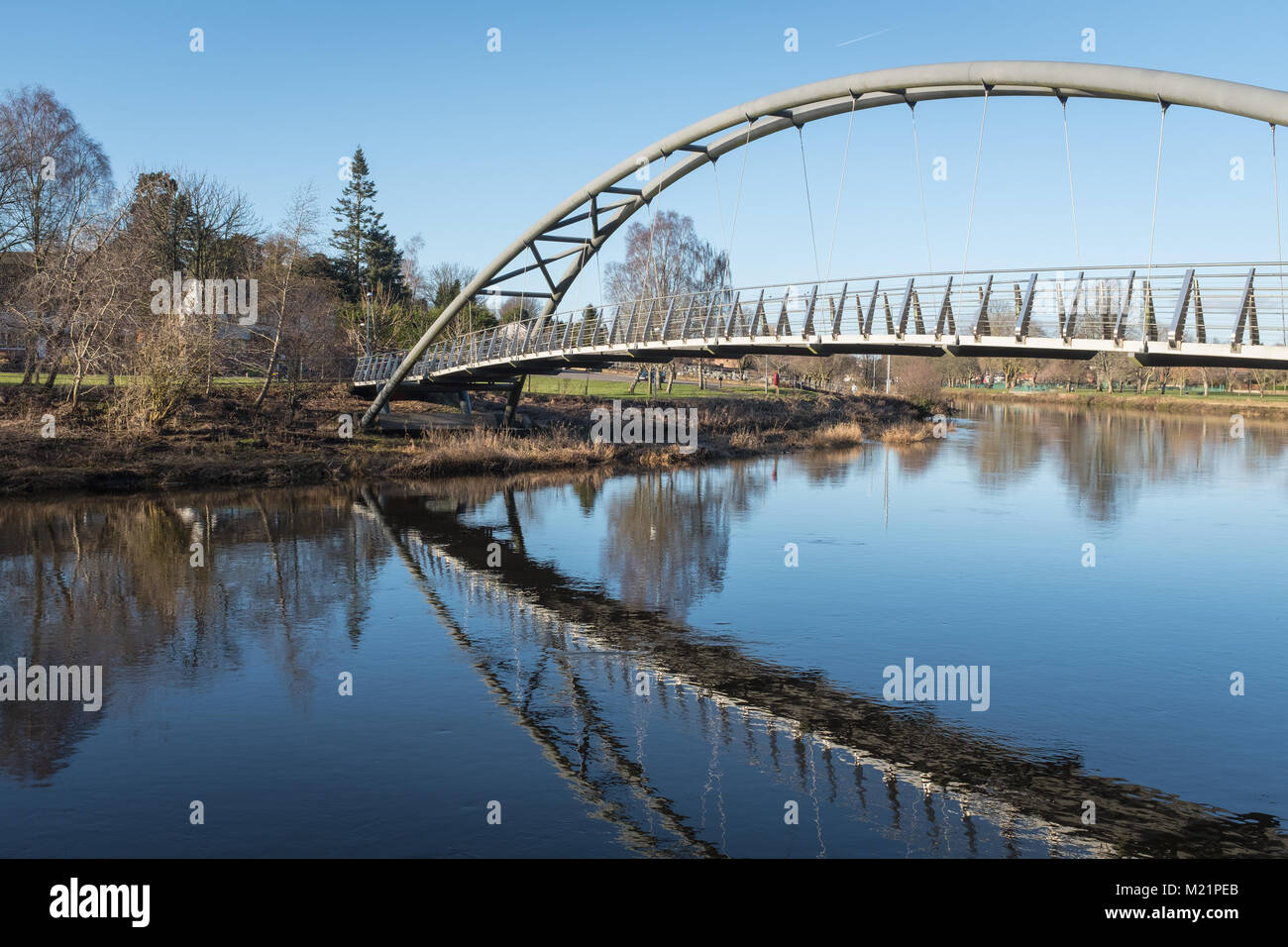View of the Kirkpatrick Macmillan Bridge, Dock Park, Dumfries, Scotland ...