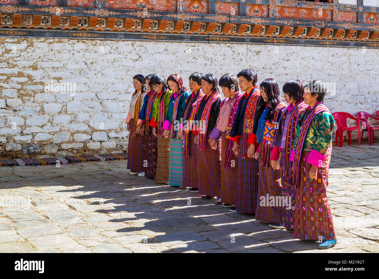 Prakhar Lhakhang, Bumthang, Bhutan. Women in Traditional Dress Singing ...