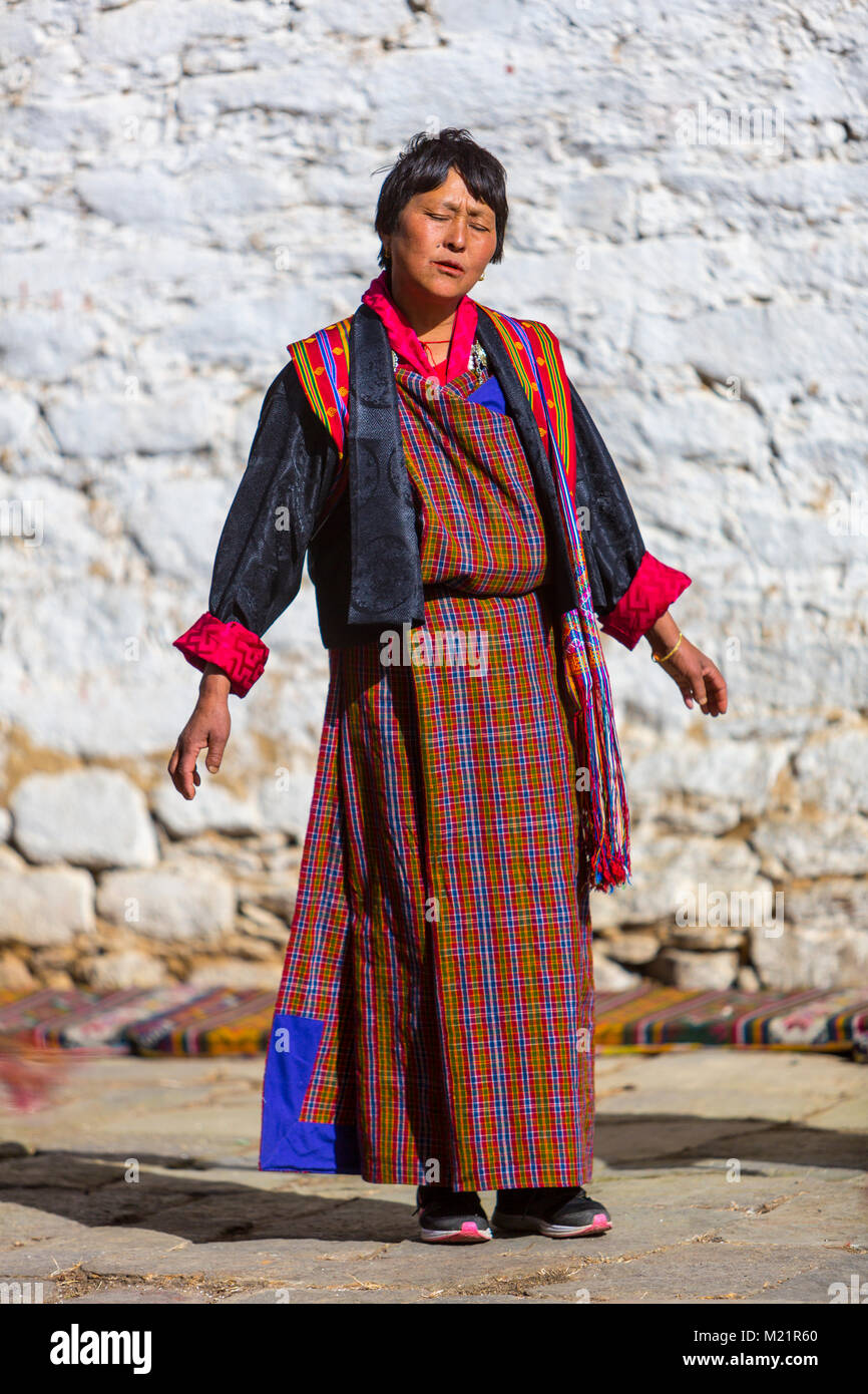Prakhar Lhakhang, Bumthang, Bhutan. Bhutanese Woman in Traditional ...