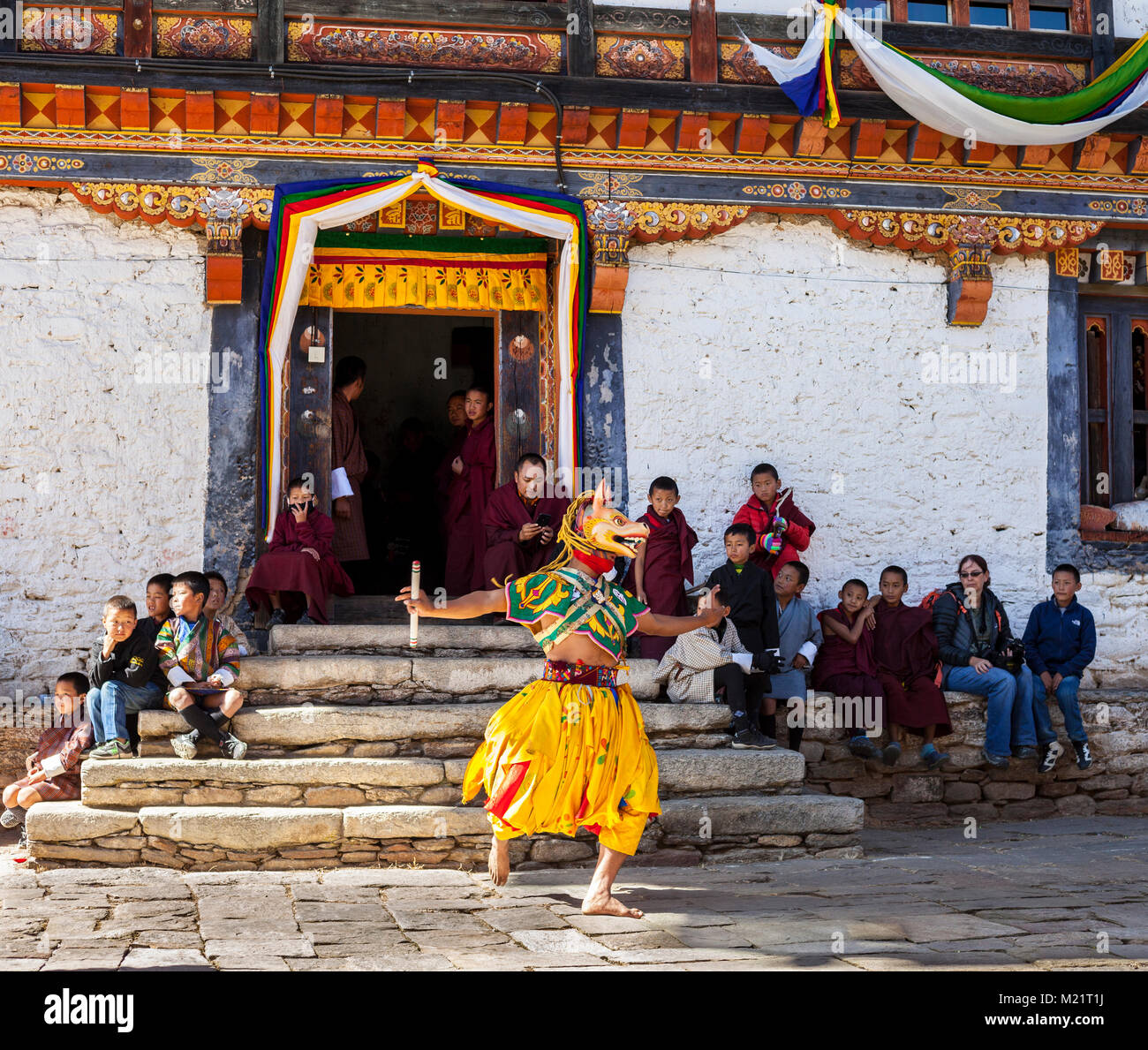 Prakhar Lhakhang, Bumthang, Bhutan. Buddhist Monk Wearing Mask of a ...