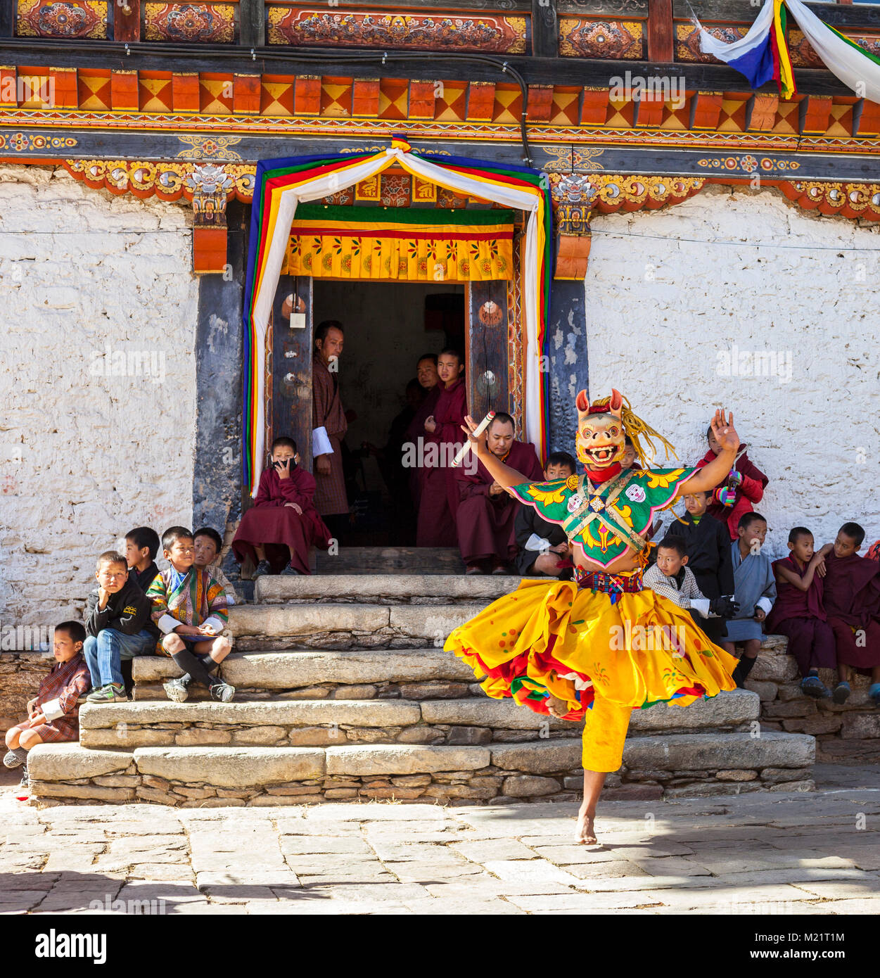 Prakhar Lhakhang, Bumthang, Bhutan. Buddhist Monk Wearing Mask of a ...