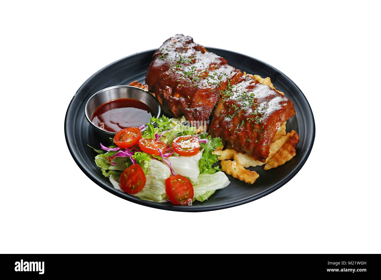Grilled pork ribs and vegetable isolated on white background Stock ...