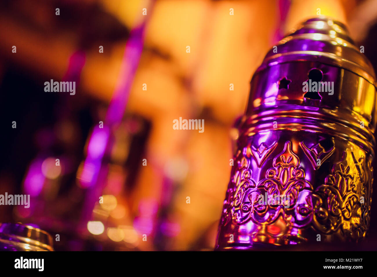 Group of metal shisha pipe cover on the shelf for burning charcoal ...