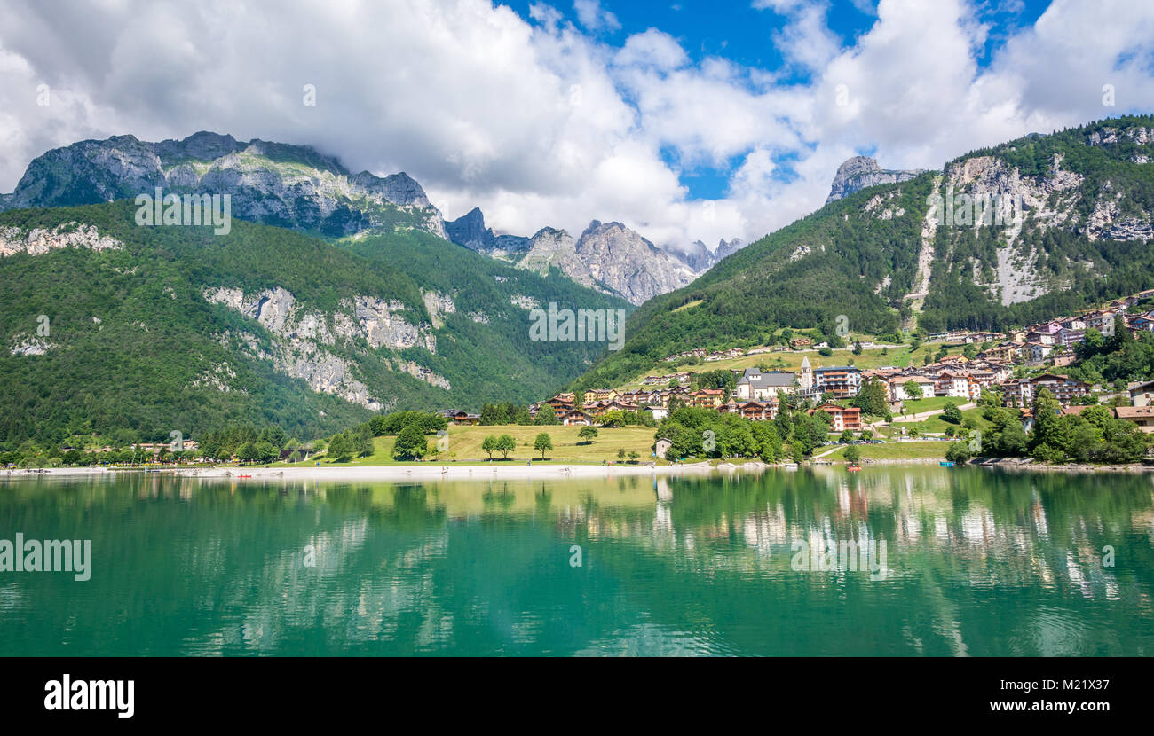 Lake Molveno,Trentino Alto Adige, northern Italy. The lake is elected ...