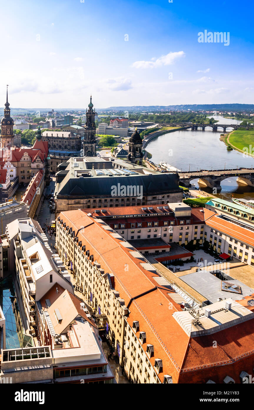 Panoramic view on Dresden from top of church Frauenkirche - Germany ...