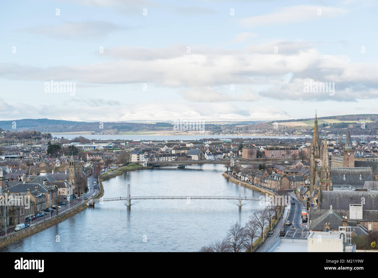 The view from the roof of Inverness Castle on a cold winter's day Stock ...