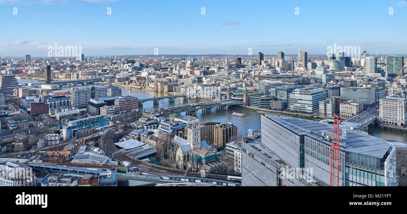 A high level view of London and the river Thames, looking up river from ...