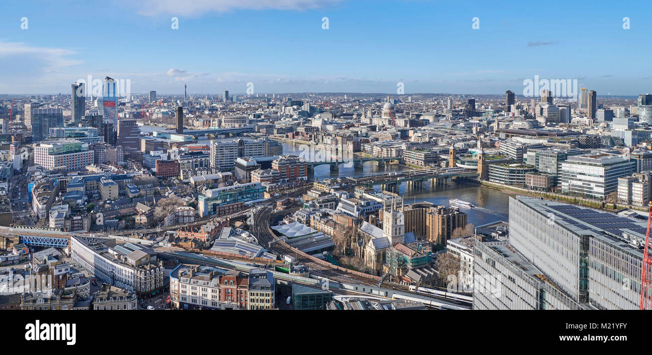 A high level view of London and the river Thames, looking up river from ...