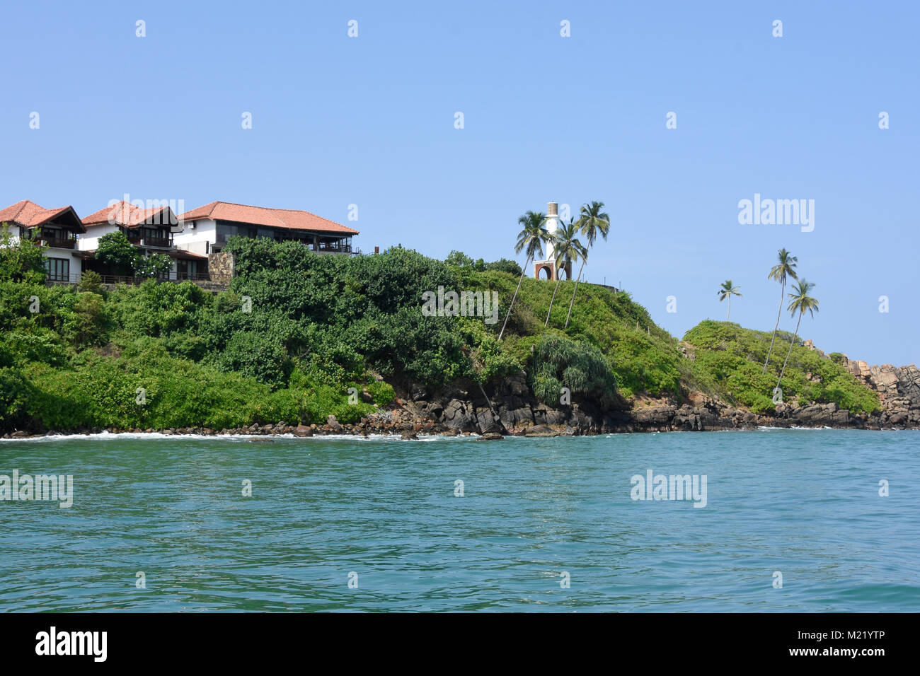 The coast line of trees and a house in Mirissa, Sri Lanka Stock Photo ...