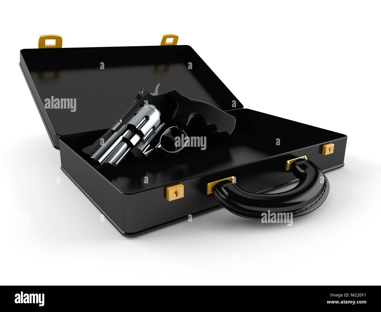 Gun inside briefcase isolated on white background Stock Photo - Alamy