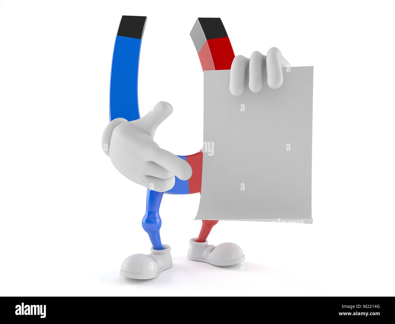 Magnet character with blank sheet of paper isolated on white background ...