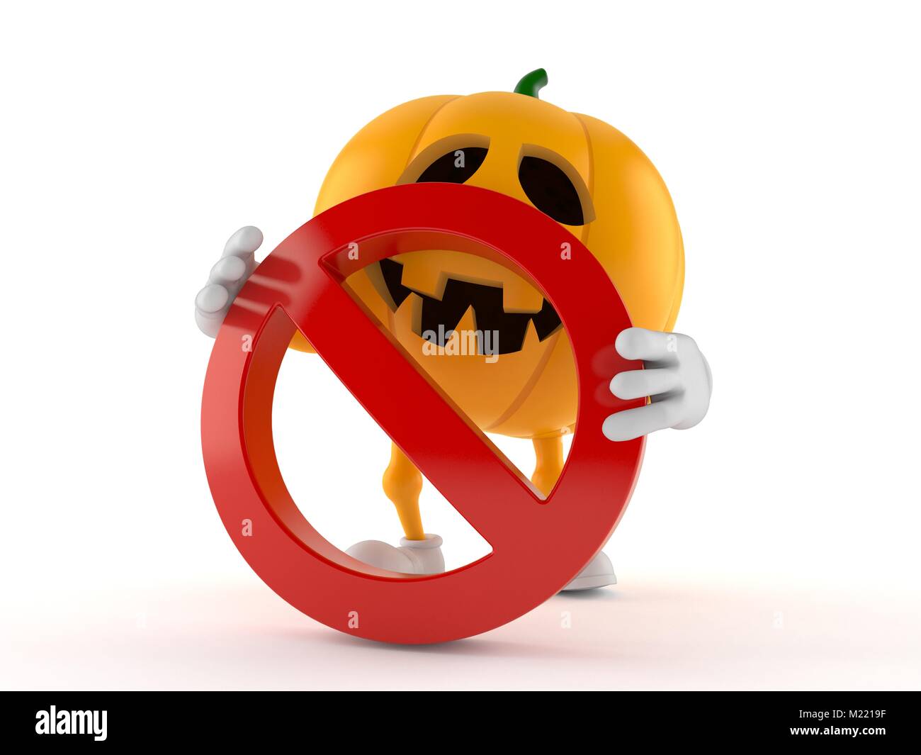 Halloween pumpkin with forbidden sign character isolated on white ...