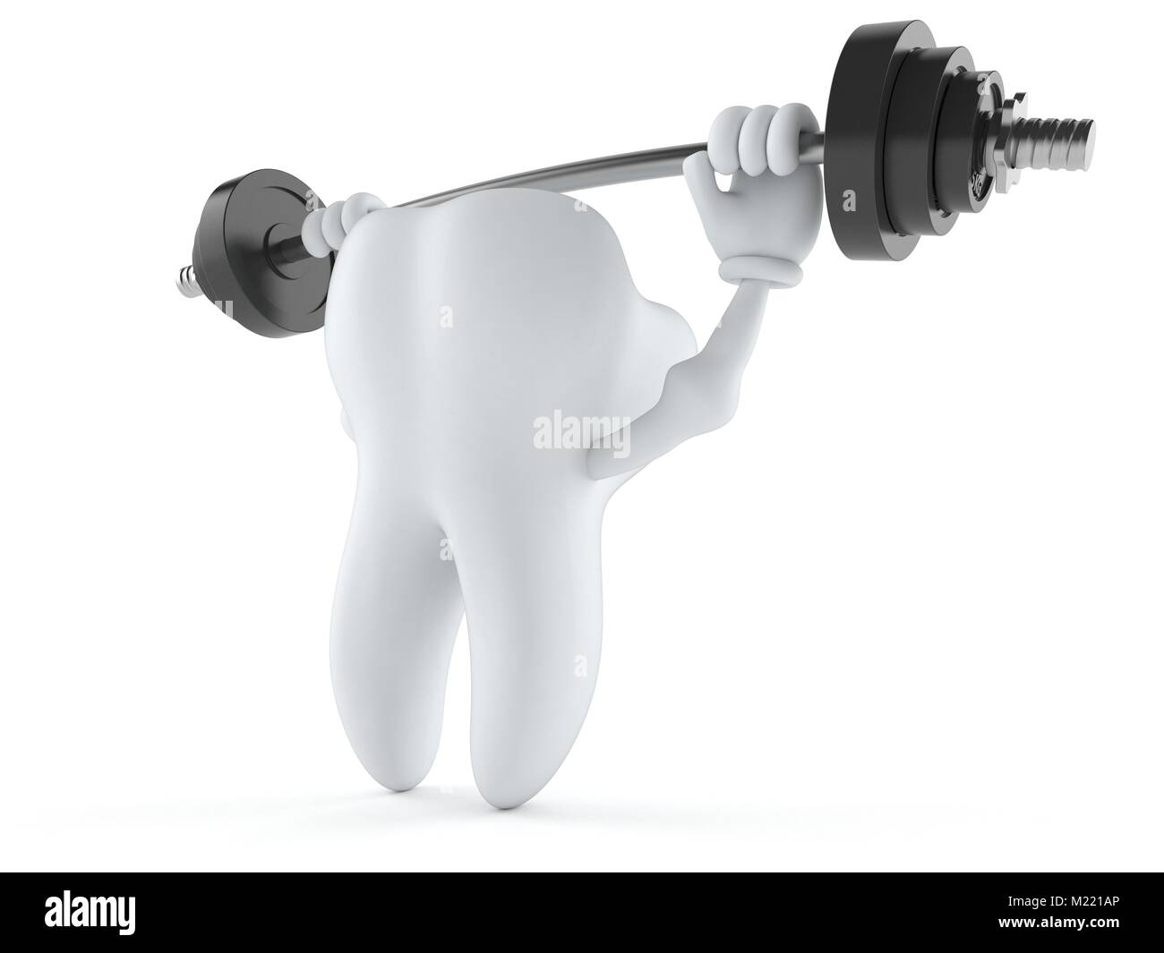 Tooth character lifting heavy barbell isolated on white background ...