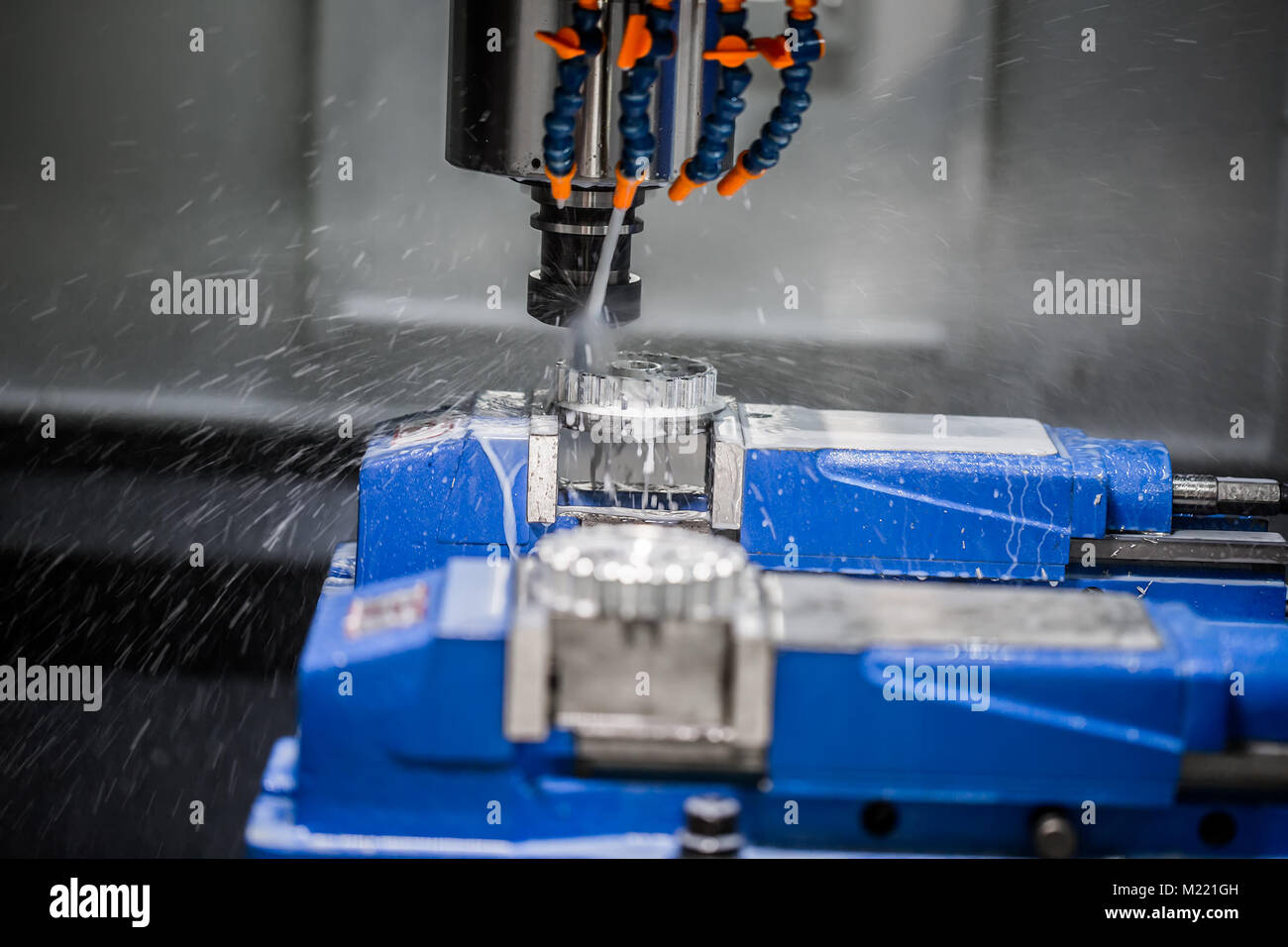 Metalworking CNC milling machine. Cutting metal modern processing ...