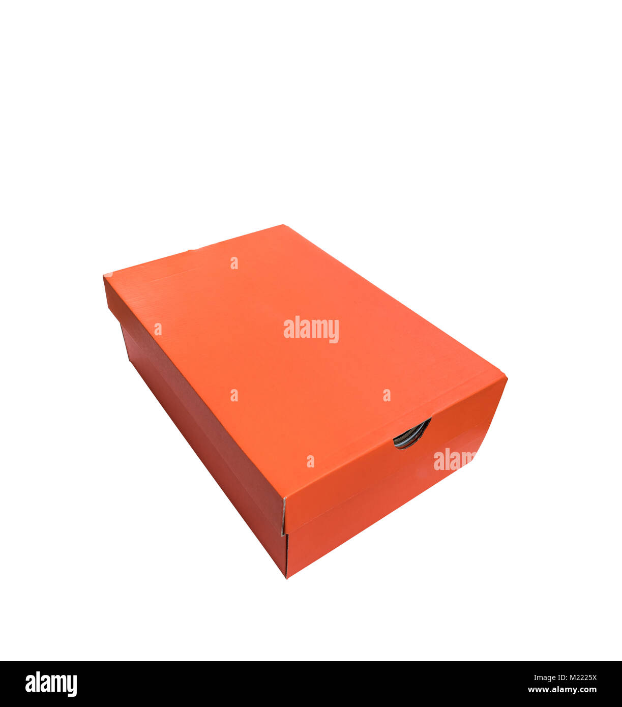 Side view of the orange cardboard box on the white background and copy ...