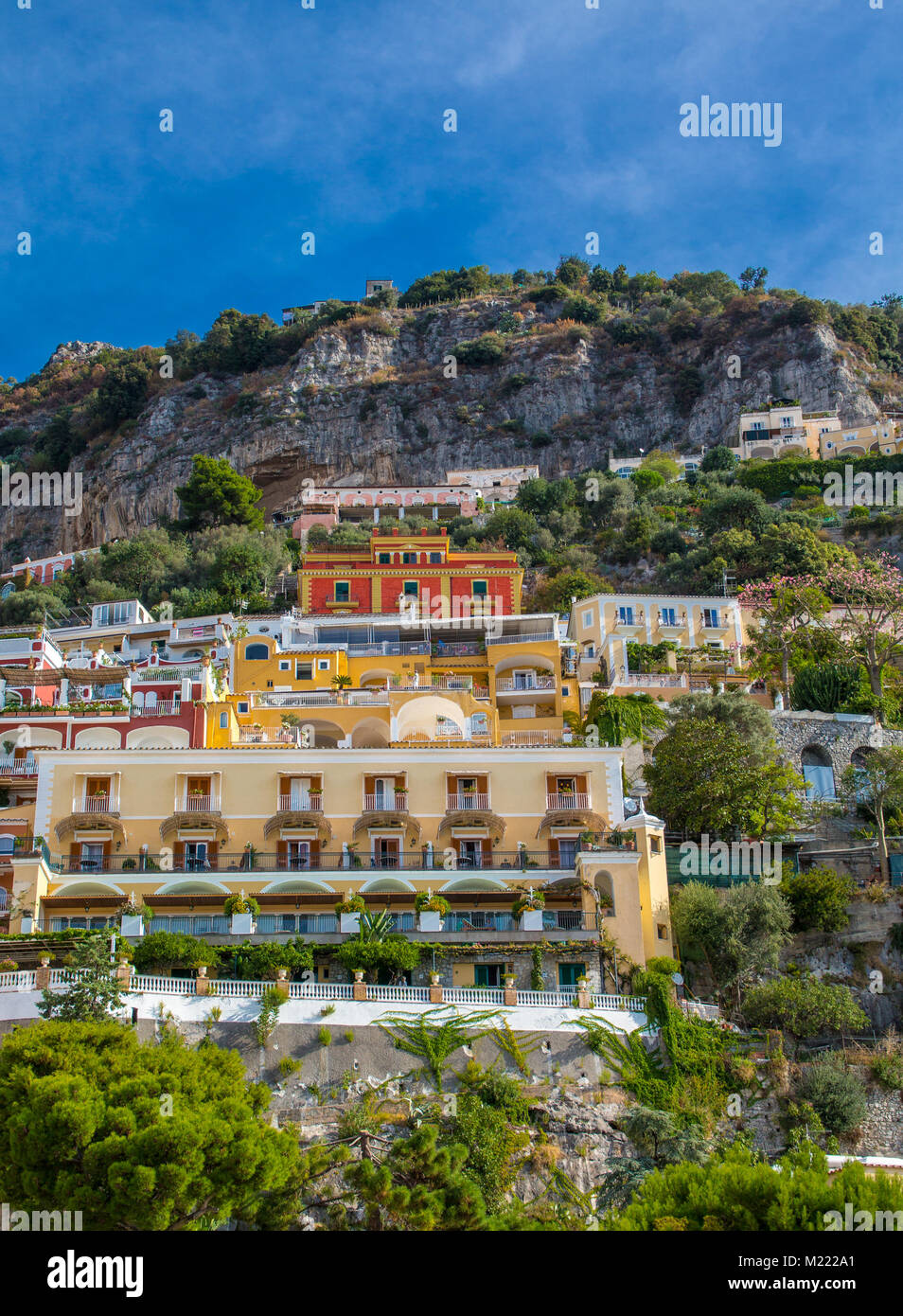 Colorful Yellow and Orange Hotels up Positano Hill Stock Photo - Alamy