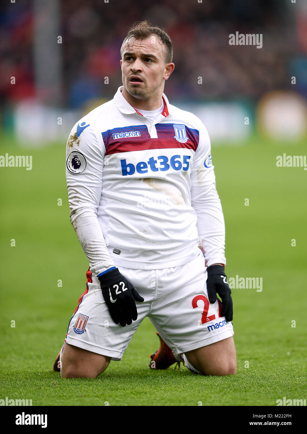 Stoke City's Xherdan Shaqiri appears dejected during the Premier League ...