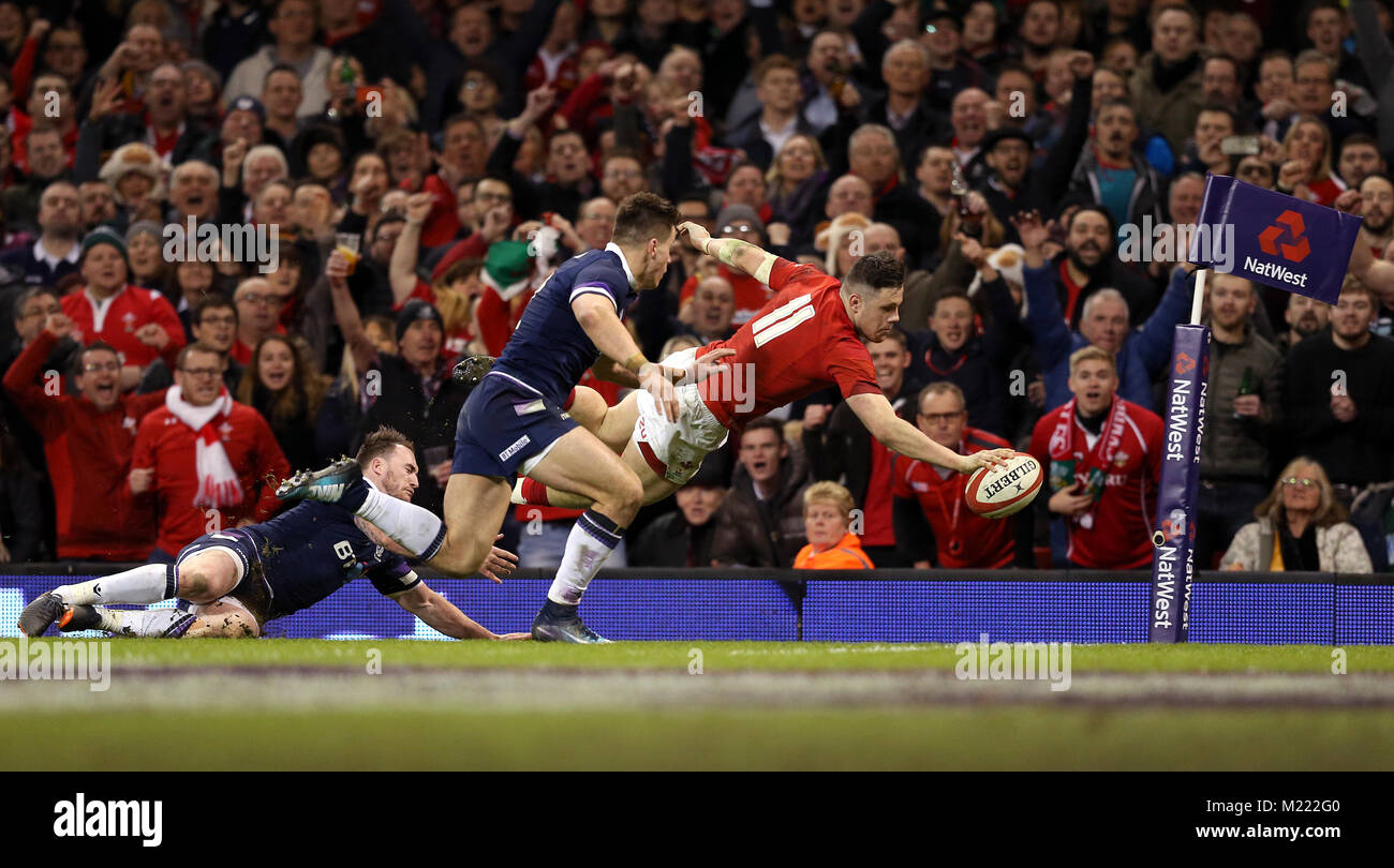 Wales' Steff Evans scores his side's fourth try during the NatWest 6 ...