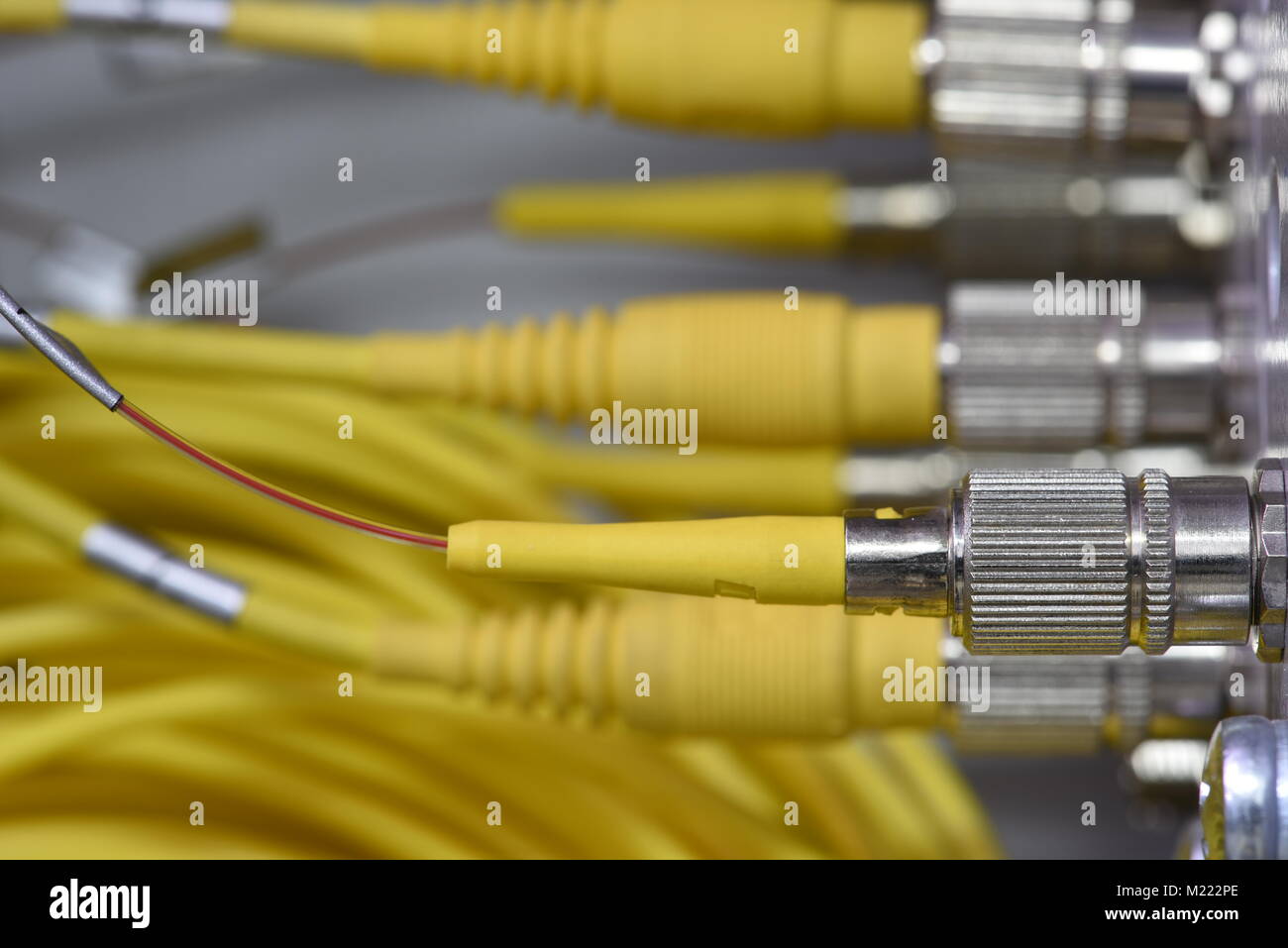 Optic fiber cables on distribution panel in data center Stock Photo - Alamy