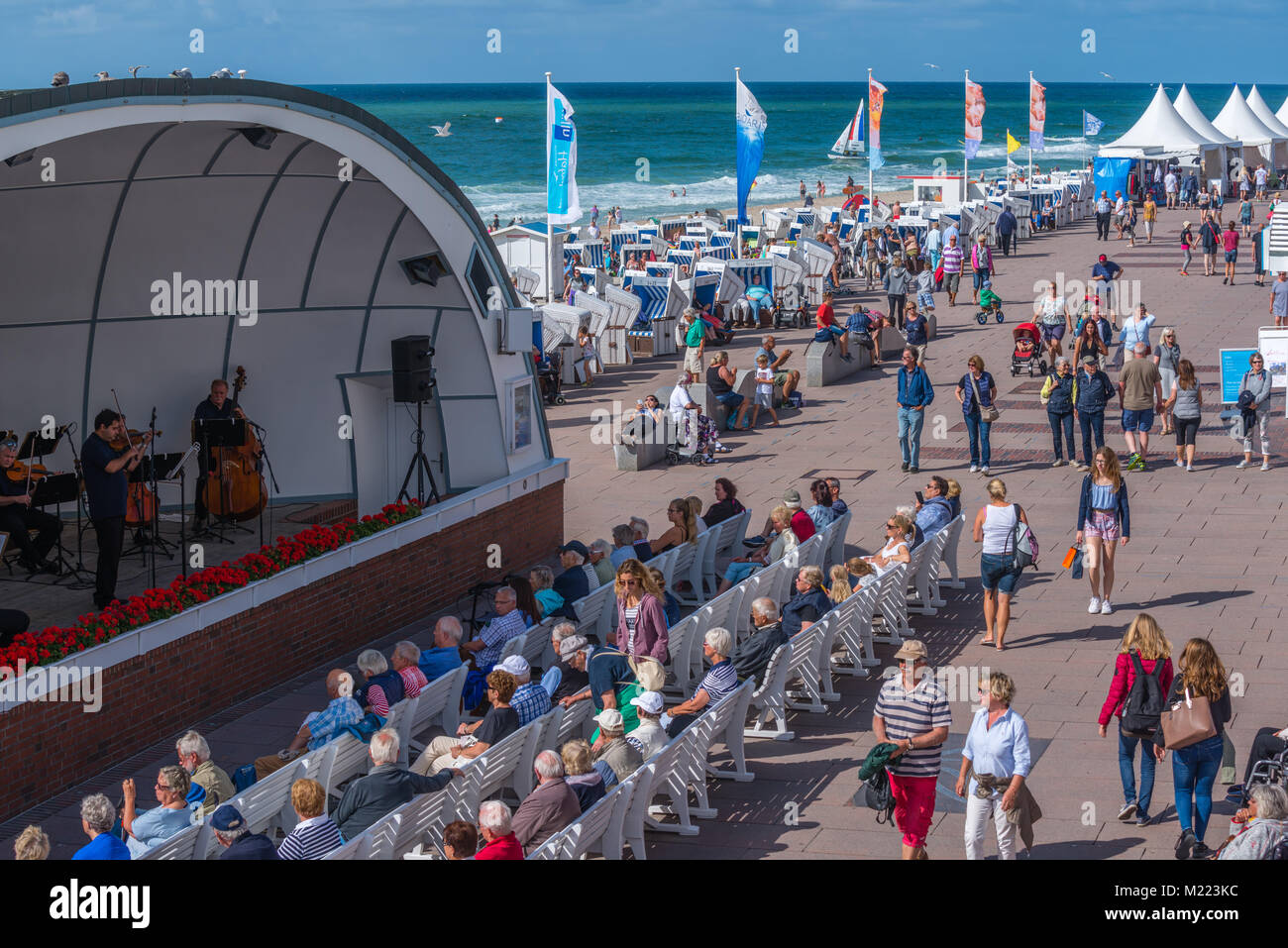 Promenade along the seaside with open concert hall, Westerland, island ...
