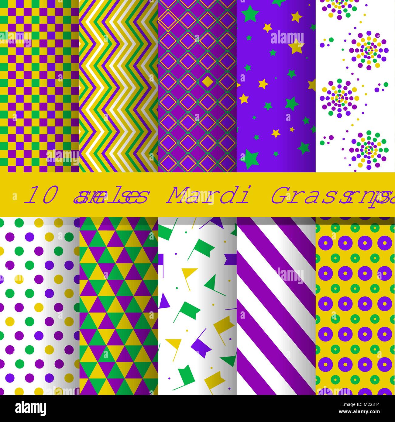 Mardi Gras seamless pattern backgrounds. Bright patterns collection for ...