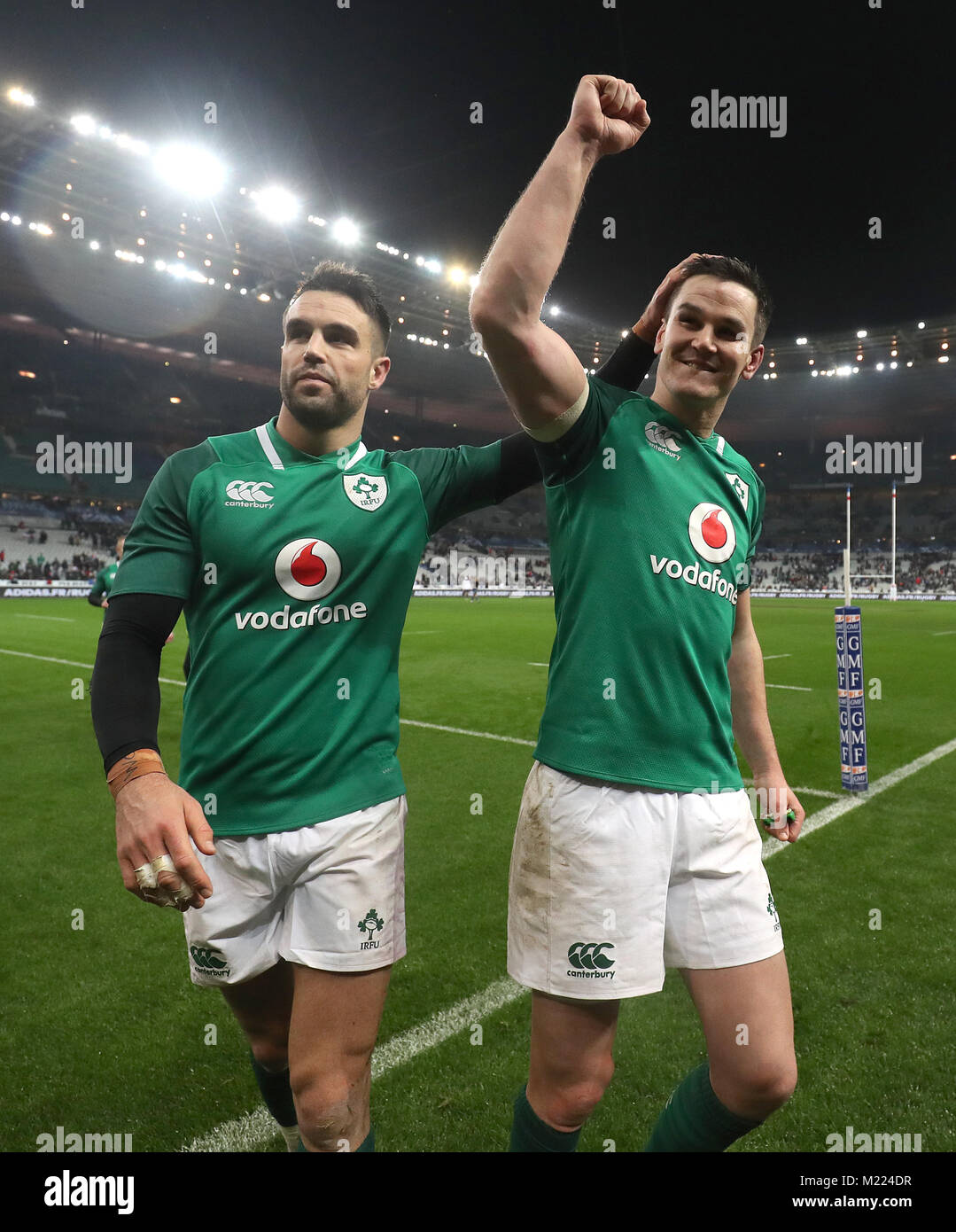 Ireland's Johnny Sexton (right) celebrates with Ireland's Conor Murray ...