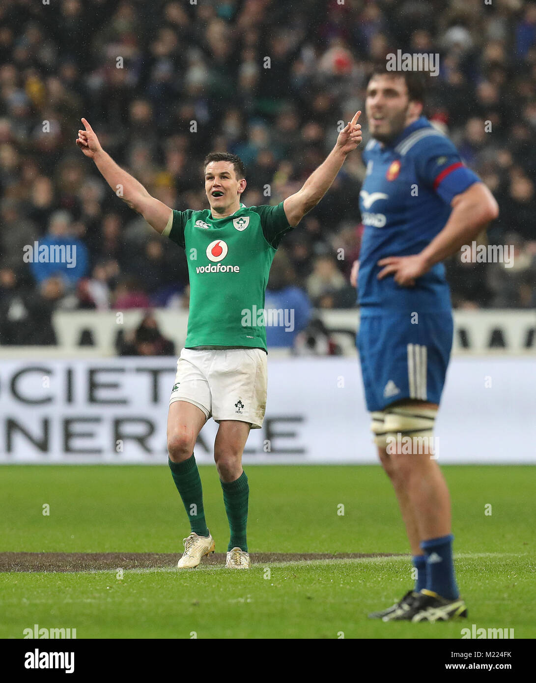 Irelands Johnny Sexton Celebrates Scoring The Winning Drop Goal During