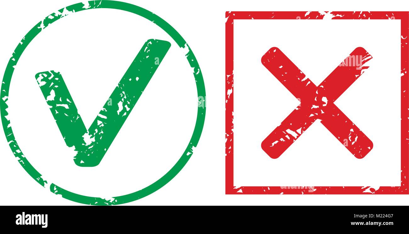 Tick and cross rubber stamp texture. Vector stamper and rubber stamp ...