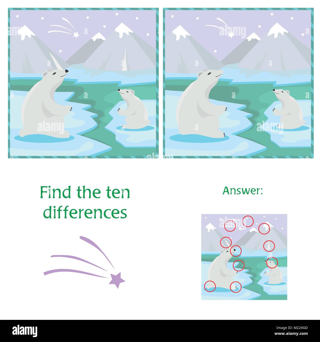 Educational game. Find differences. Mother polar bear with her little ...