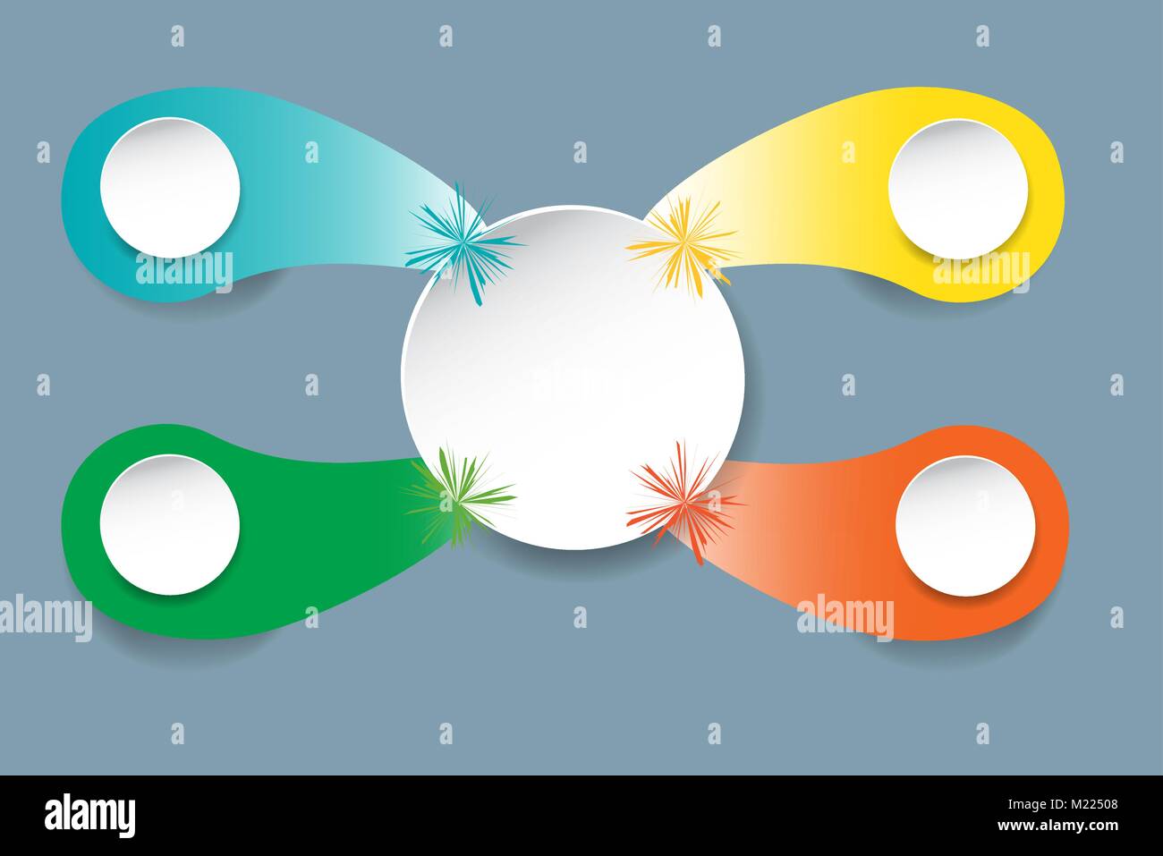 Vector of white blank circle in the centre with four color drops with ...