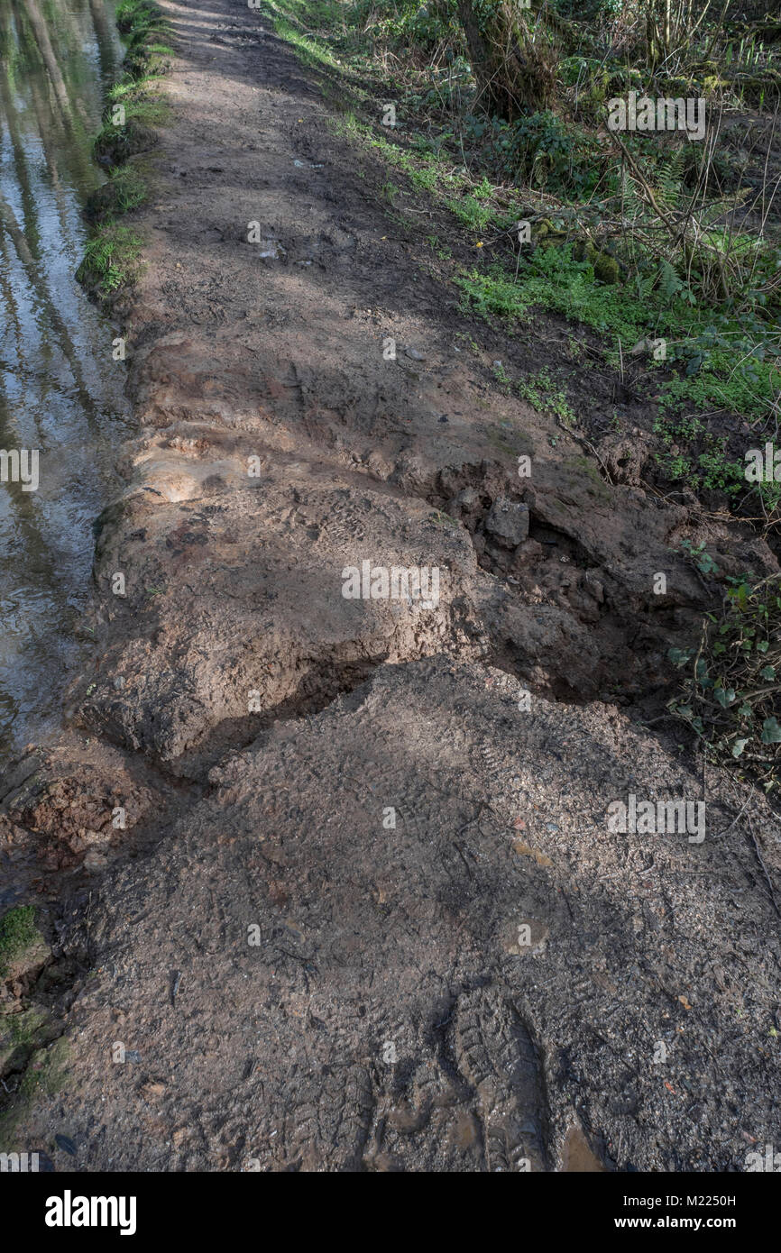 Broken flood defences of small river / large stream and seasonal winter ...