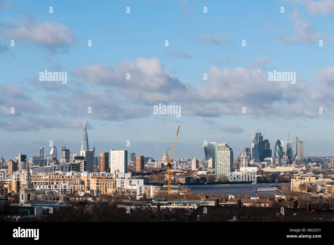 The London skyline seen from Greenwich with the Shard to the left, St ...