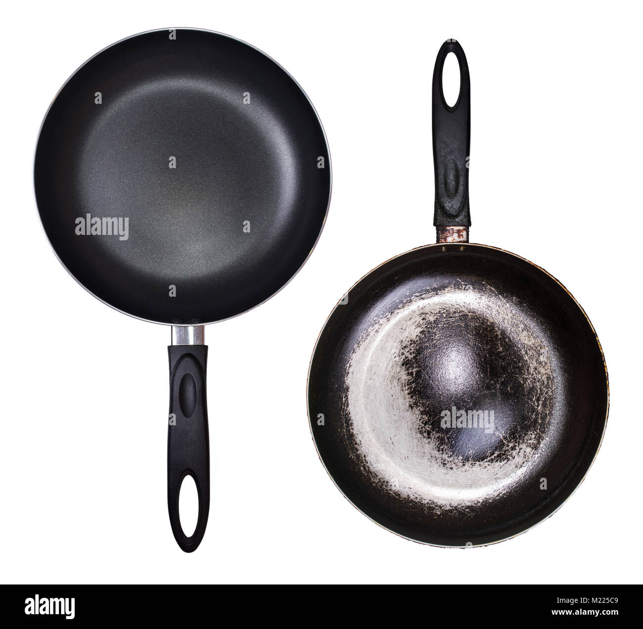 New and old pans isolated on white background Stock Photo - Alamy